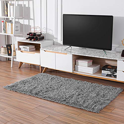 BAYKA Machine Washable Fluffy Area Rug Indoor Ultra Soft Shag Area Rug for Bedroom, Non-Slip Floor Carpet for Kids Home Decor Nursery Rug 3x5 Grey