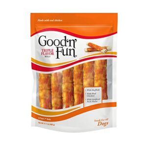 good'n'fun triple flavor 7 inch rolls, chews for dogs, 6 count (pack of 1)