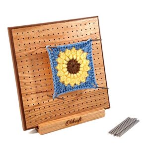 olikraft handcrafted wooden blocking board - excellent gifts for knitting crochet and granny squares lovers - full kit with 50 4-inches stainless steel rod pins, stand included (8 inches)