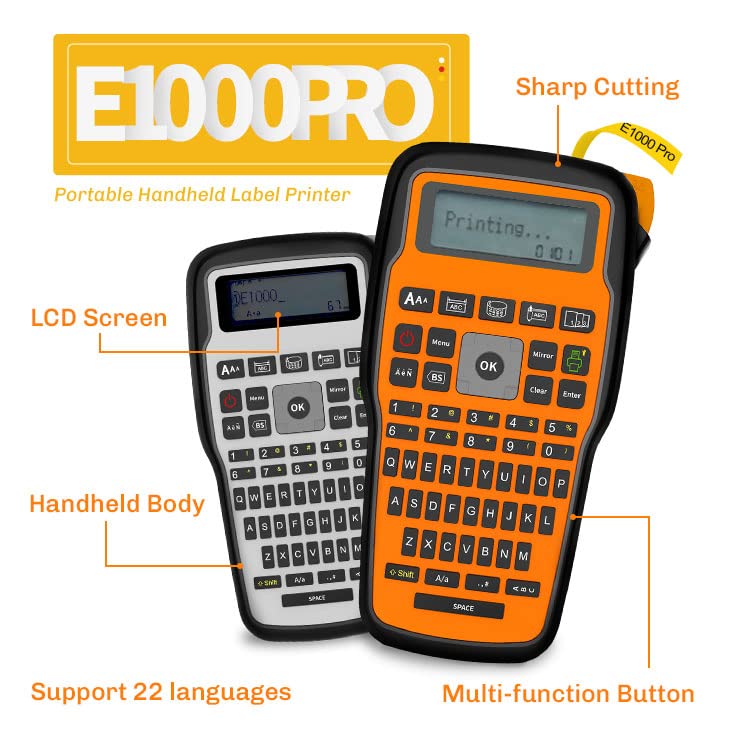 UBICON Portable Handheld Multi-Function Tape Label Maker Machine, Orange