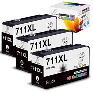 miss deer 711xl black designjet ink cartridge (cz133a),work for hp designjet t120 24-in printer hp designjet t520 24-in printer hp designjet t520 36-in printerhp designjet,3 pack,80-ml