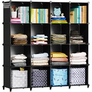 homidec cube storage organizer 16-cube storage shelf, closet organizer for garment racks, closet organizers and storage with metal hammer, bookshelf for kids, (48.4 l x 12.2 w x 48.4 h inches),black