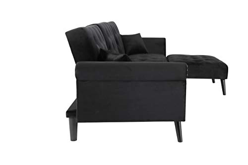 Zushule Convertible Sectional Couch with Chaise Lounge for Living Room, Comfy Velvet Fabric L-Shaped Reversible Reclining Sofa with 3 Seats and Pillows, for Small Apartment and Spaces - (Black)