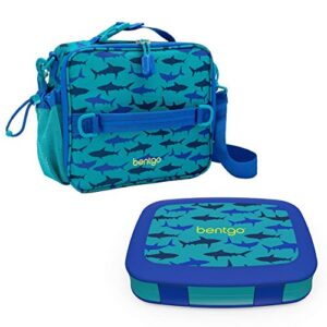 bentgo prints insulated lunch bag set with kids bento-style lunch box (shark)