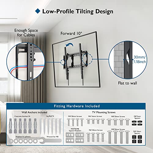 BONTEC Tilting TV Wall Mount for Most 17-86 inch LED OLED LCD Flat Curved Screen TVs, TV Wall Bracket Holds up to 165LBS, Max VESA 600 x400mm