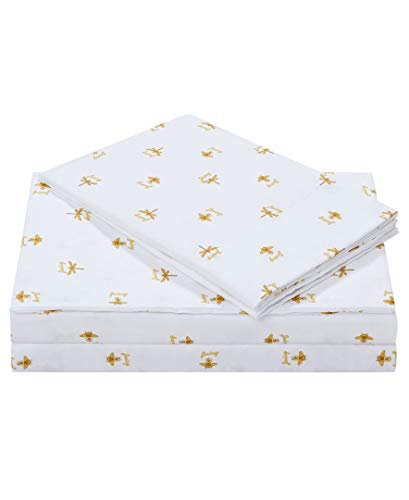 Juicy Couture – Sheet Set | Queen Bee Design Bed Sheets| Twin Size Bedding | 3 Piece Set Fitted Sheet, Flat Sheet and Pillowcase | Deep Pockets, Wrinkle Resistant and Anti Pilling | White and Gold