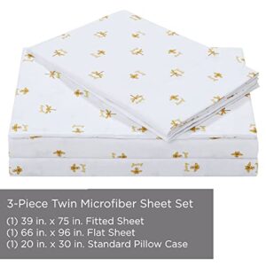 Juicy Couture – Sheet Set | Queen Bee Design Bed Sheets| Twin Size Bedding | 3 Piece Set Fitted Sheet, Flat Sheet and Pillowcase | Deep Pockets, Wrinkle Resistant and Anti Pilling | White and Gold