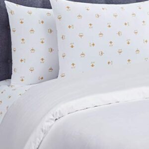 Juicy Couture – Sheet Set | Queen Bee Design Bed Sheets| Twin Size Bedding | 3 Piece Set Fitted Sheet, Flat Sheet and Pillowcase | Deep Pockets, Wrinkle Resistant and Anti Pilling | White and Gold