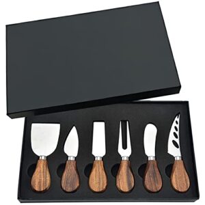 cheese knives set, 6-piece stainless steel cheese knife collection with cheese slicer cheese cutter cheese fork,cheese spreading knife for charcuterie boards and cutlery gift set