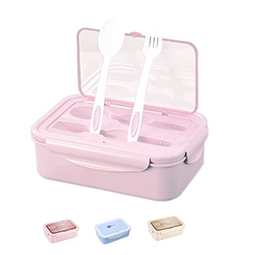 Kvohzbl Bento Box for Kids Adults Lunches Leakproof Adult 3 Compartment Lunch Box Reusable Plastic Bento Boxes Food Containers Environmental Protection Bento Box Microwave/Freezer/Dishwasher (Pink)