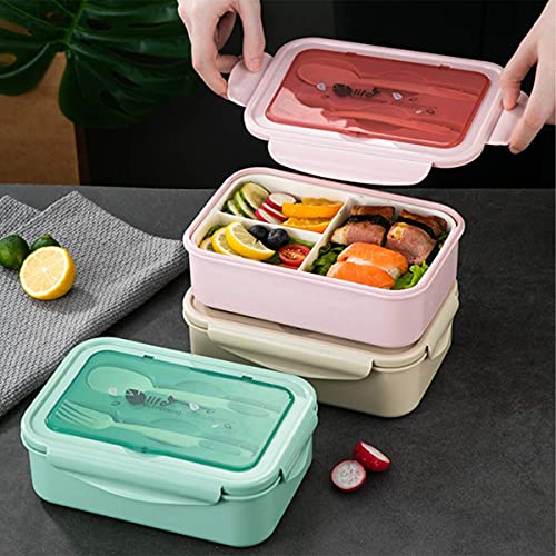 Kvohzbl Bento Box for Kids Adults Lunches Leakproof Adult 3 Compartment Lunch Box Reusable Plastic Bento Boxes Food Containers Environmental Protection Bento Box Microwave/Freezer/Dishwasher (Pink)