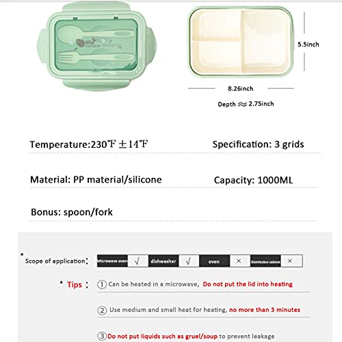 Kvohzbl Bento Box for Kids Adults Lunches Leakproof Adult 3 Compartment Lunch Box Reusable Plastic Bento Boxes Food Containers Environmental Protection Bento Box Microwave/Freezer/Dishwasher (Pink)