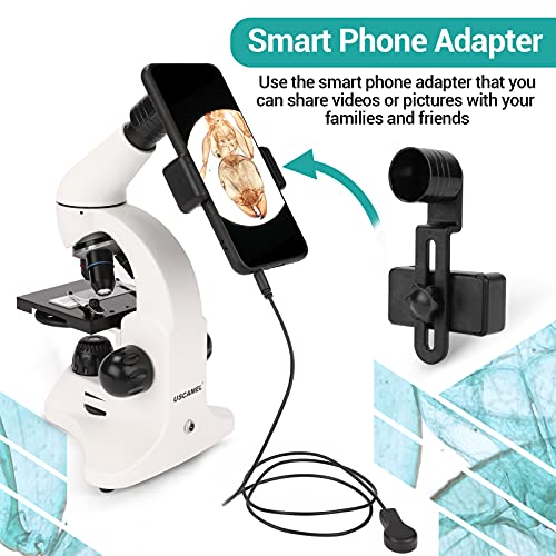 Microscope for Adults Students, 40X-2000X Magnification Dual LED Illumination Metal Body Optical Glass Lens Beginners Monocular Microscope with Prepared Slides Phone Adapter