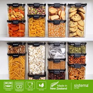 Sistema Tritan Airtight Pantry & Kitchen Storage Containers | 3 Square Plastic Food Containers with Lids (1x 1.3 L + 2x 700 ml) | Stackable | with Locking Clips | BPA-Free