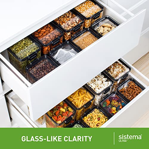 Sistema Tritan Airtight Pantry & Kitchen Storage Containers | 3 Square Plastic Food Containers with Lids (1x 1.3 L + 2x 700 ml) | Stackable | with Locking Clips | BPA-Free