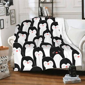 cuajh cute penguins blanket 50"x60", lightweight soft flannel fleece throw blanket for bed couch sofa chair office