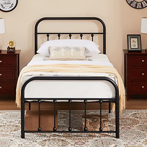 VECELO Metal Platform Bed Frame, Mattress Foundation with Headboard & Footboard,No Box Spring Needed,Twin Size