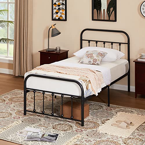 VECELO Metal Platform Bed Frame, Mattress Foundation with Headboard & Footboard,No Box Spring Needed,Twin Size