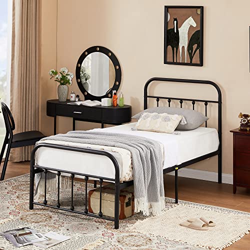 VECELO Metal Platform Bed Frame, Mattress Foundation with Headboard & Footboard,No Box Spring Needed,Twin Size