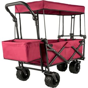 happbuy extra large collapsible garden cart with removable canopy, folding wagon utility carts with wheels and rear storage, wagon cart for garden, camping, grocery cart, shopping cart, red