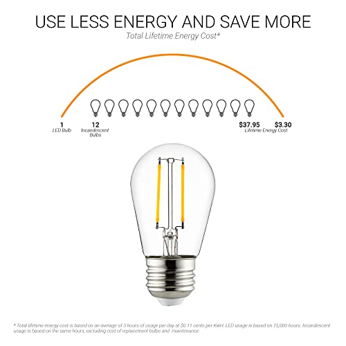 Sunlite 81073-SU LED S14 Filament Style String Light Bulb, ETL Listed, 2 Watts (25W Equivalent), 200 Lumens, Medium Base (E26), Dimmable, 2700K Warm White, 1 Count