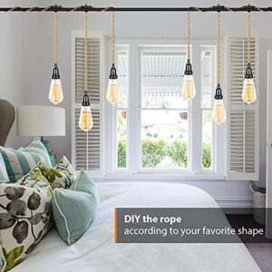 Plug in Hanging Light Fixture, 15FT Pendant Lamp Lights Cord with Switch Cord E26 Bulbs Socket, Industrial DIY Twisted Hemp Rope Overhead Lamps for Farmhouse Bedroom Home Lighting Decors