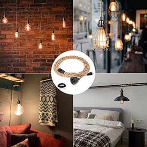 Plug in Hanging Light Fixture, 15FT Pendant Lamp Lights Cord with Switch Cord E26 Bulbs Socket, Industrial DIY Twisted Hemp Rope Overhead Lamps for Farmhouse Bedroom Home Lighting Decors