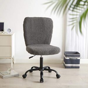 Urban Shop Rabbit Faux Fur Rolling Computer Desk Chair, Charcoal