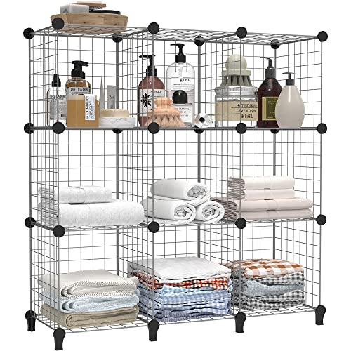 SIMPDIY Storage Rack with Metal Storage Mesh 9 Cubes Bookshelf 37x12.5x49INCH Large Capacity Gray Simple Storage Shelves