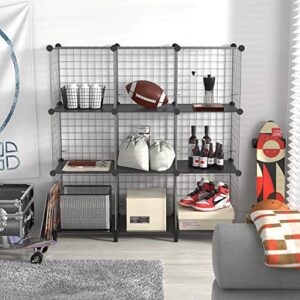 SIMPDIY Storage Rack with Metal Storage Mesh 9 Cubes Bookshelf 37x12.5x49INCH Large Capacity Gray Simple Storage Shelves