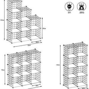 SIMPDIY Storage Rack with Metal Storage Mesh 9 Cubes Bookshelf 37x12.5x49INCH Large Capacity Gray Simple Storage Shelves