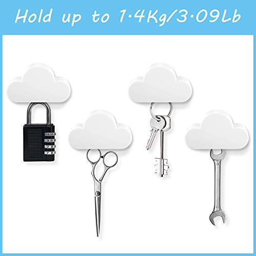 4 Pieces Magnetic Key Holder Cloud Magnetic Wall Key Rack Organizer Key Chains Hooks with Adhesive for Wall Door, Entryway, Foyer (White)