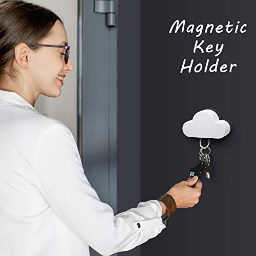 4 Pieces Magnetic Key Holder Cloud Magnetic Wall Key Rack Organizer Key Chains Hooks with Adhesive for Wall Door, Entryway, Foyer (White)