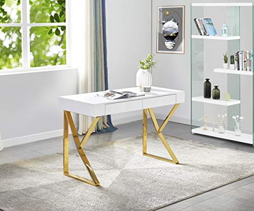 Best Master Furniture Benson High Gloss Modern Lacquer Home Office Desk, Gold Finish