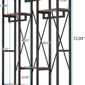 Tribesigns FreeStanding Closet Organizer, Industrial 3 Rod Garment Rack with 4-Tier Sttorage Shelf, Rustic Wardrobe Rack Clothes Rack with Shoe Shelves for Hanging Clothes and Storage (Brown)