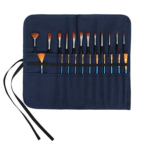 Denifiter Artist Paint Brushes Organize Pouch, 16 OZ Waxed Cotton Canvas Pencil Case (Blue)