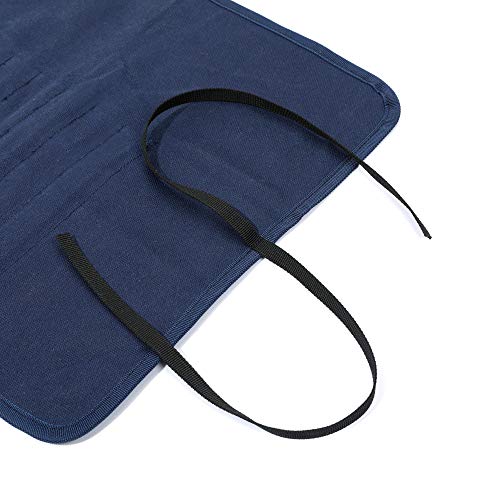 Denifiter Artist Paint Brushes Organize Pouch, 16 OZ Waxed Cotton Canvas Pencil Case (Blue)