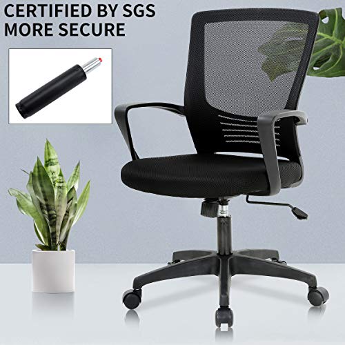 Office Desk Chair Computer Mesh Chairs Ergonomic Chair Height Adjustable Task Chair with Lumbar Support & Armrest, Home Office Rolling Swivel Chair for Adult (Black)