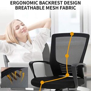 Office Desk Chair Computer Mesh Chairs Ergonomic Chair Height Adjustable Task Chair with Lumbar Support & Armrest, Home Office Rolling Swivel Chair for Adult (Black)