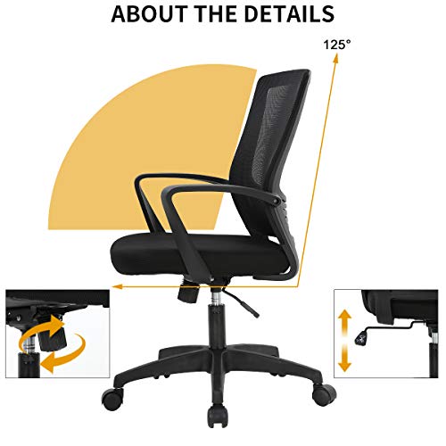 Office Desk Chair Computer Mesh Chairs Ergonomic Chair Height Adjustable Task Chair with Lumbar Support & Armrest, Home Office Rolling Swivel Chair for Adult (Black)