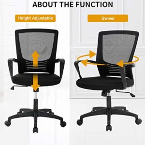 Office Desk Chair Computer Mesh Chairs Ergonomic Chair Height Adjustable Task Chair with Lumbar Support & Armrest, Home Office Rolling Swivel Chair for Adult (Black)