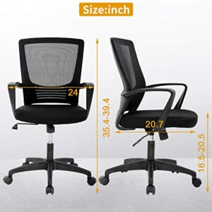 Office Desk Chair Computer Mesh Chairs Ergonomic Chair Height Adjustable Task Chair with Lumbar Support & Armrest, Home Office Rolling Swivel Chair for Adult (Black)