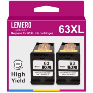 63xl lemerouexpect remanufactured ink cartridge replacement for hp 63xl 63 xl f6u64an for officejet 5255 3830 5258 4650 envy 4520 4512 officejet 4655 4652 deskjet 3636 1112 2132 printer black, 2p