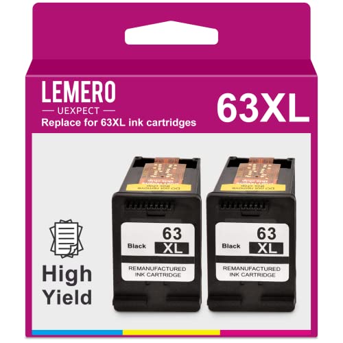 63XL LEMEROUEXPECT Remanufactured Ink Cartridge Replacement for HP 63XL 63 XL F6U64AN for OfficeJet 5255 3830 5258 4650 Envy 4520 4512 OfficeJet 4655 4652 Deskjet 3636 1112 2132 Printer Black, 2P