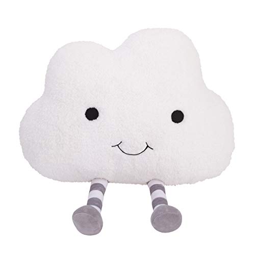 NoJo White Cloud with Embroidered Eyes & Smile Grey, White Striped Legs Decorative Shaped Pillow, White, Grey