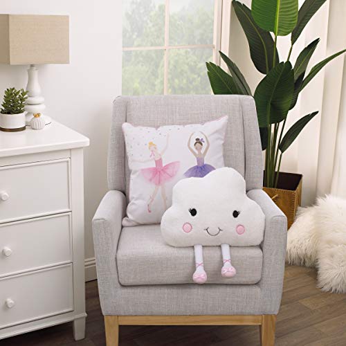 NoJo White Cloud with Embroidered Eyes & Smile Grey, White Striped Legs Decorative Shaped Pillow, White, Grey