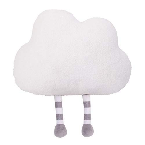 NoJo White Cloud with Embroidered Eyes & Smile Grey, White Striped Legs Decorative Shaped Pillow, White, Grey