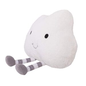 NoJo White Cloud with Embroidered Eyes & Smile Grey, White Striped Legs Decorative Shaped Pillow, White, Grey