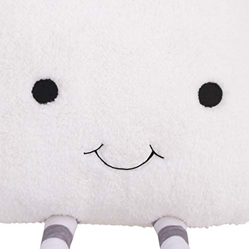 NoJo White Cloud with Embroidered Eyes & Smile Grey, White Striped Legs Decorative Shaped Pillow, White, Grey