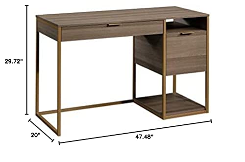 Sauder International Lux Single Pedestal Home Office Desk, L: 47.48" x W: 20.00" x H: 29.72", Diamond Ash Finish